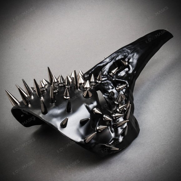 ILOVEMASKS | Accessories | Black Raven Skull Steampunk Silver Spikes ...